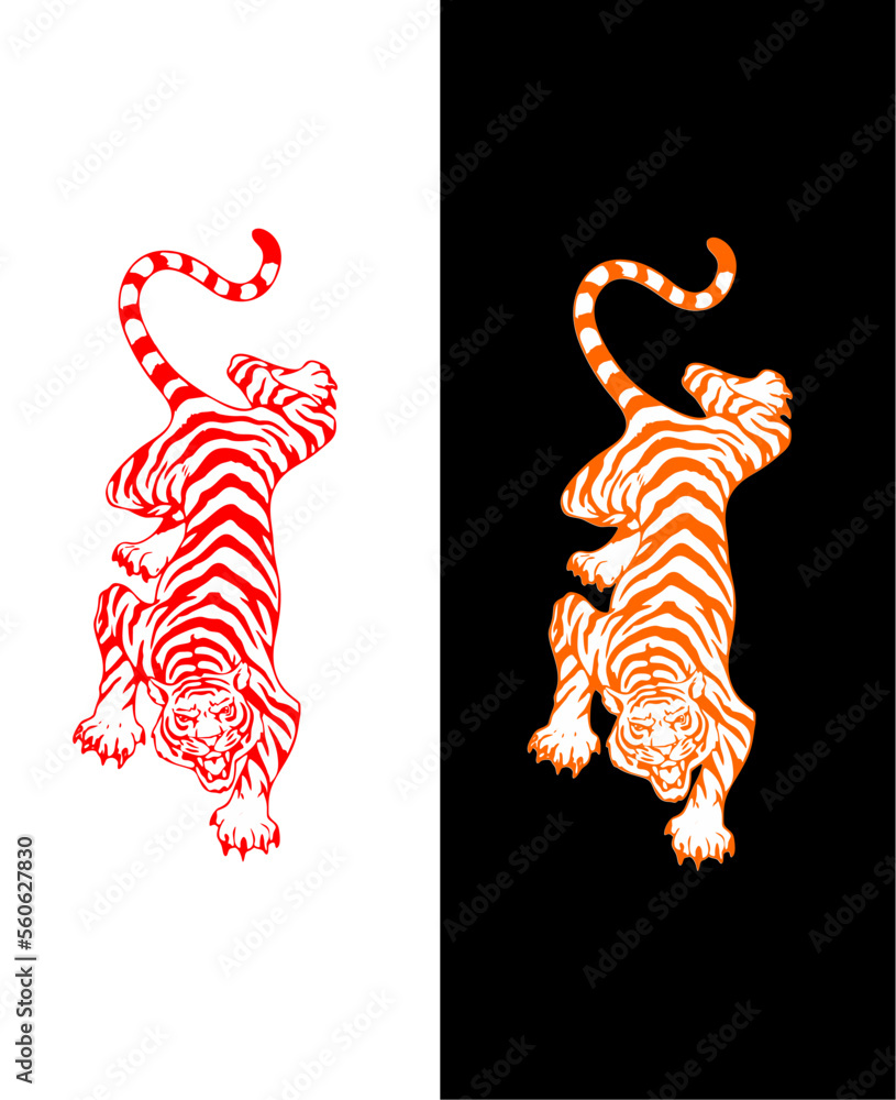 chinese japanese asian tiger vector, vector drawings sketches different ...