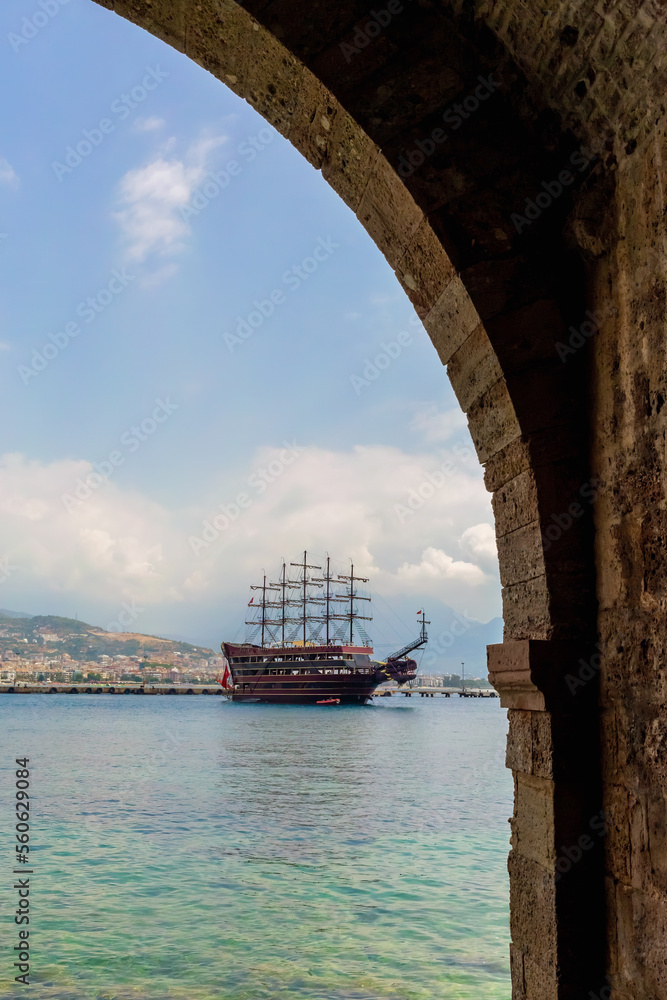 Alanya, Turkey - Aug 08, 2022: So-called Pirate ship in Alanya harbour ...