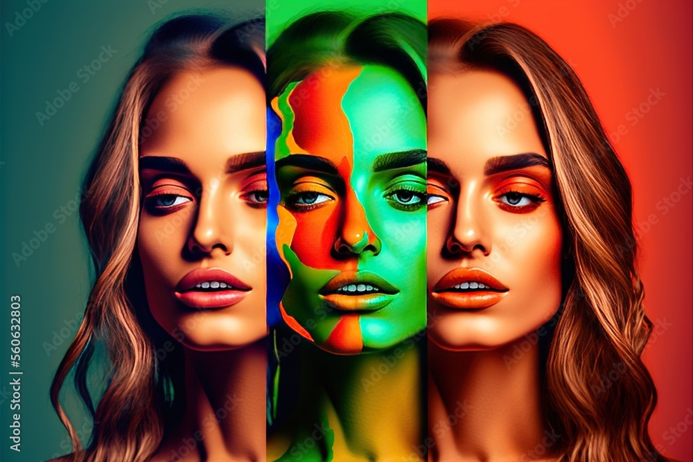 Multiple faces in profile that intersect. Multiple personality or ...