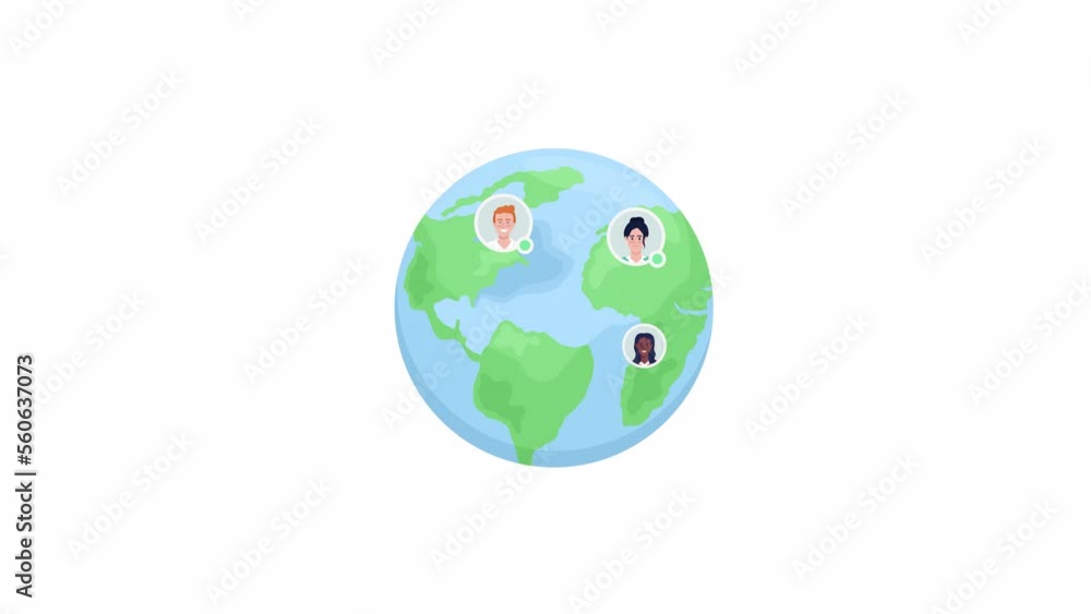 Animated working together globally. Remote team communication. Flat ...