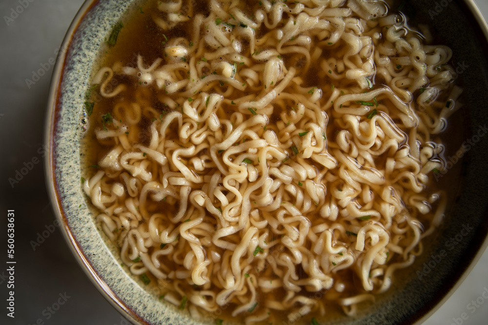 ramen noodles close-up. broth ramen macro photo. Asian instant noodles ...