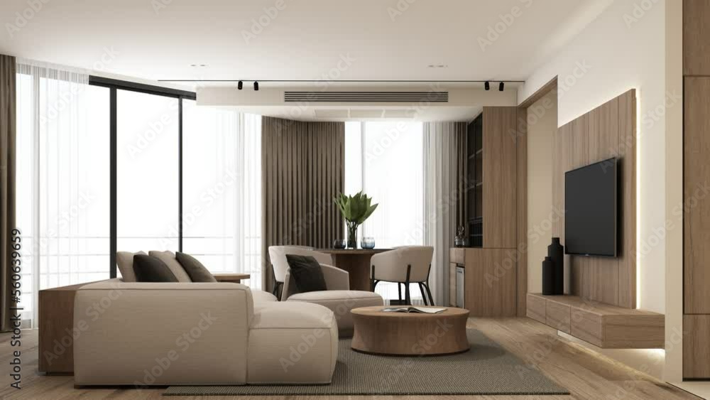 Animation of a modern and minimal living room, presenting the same ...