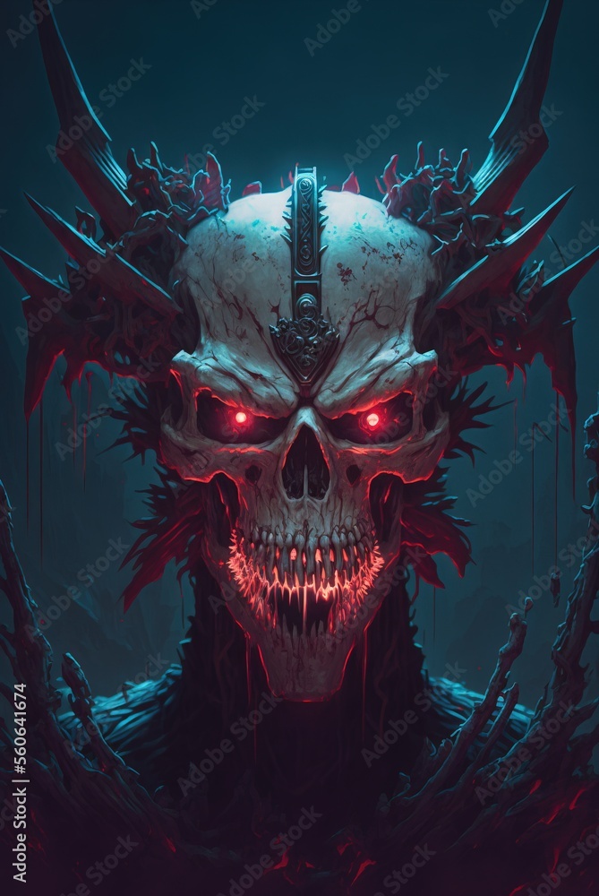 Horrific cyberpunk skeleton skull monstrosity, lethal undead android ...