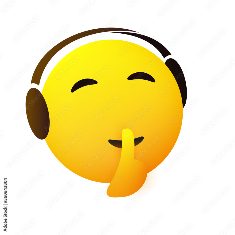 Vetor de Be Quiet! - Face with Finger on Mouth Listening to Music ...