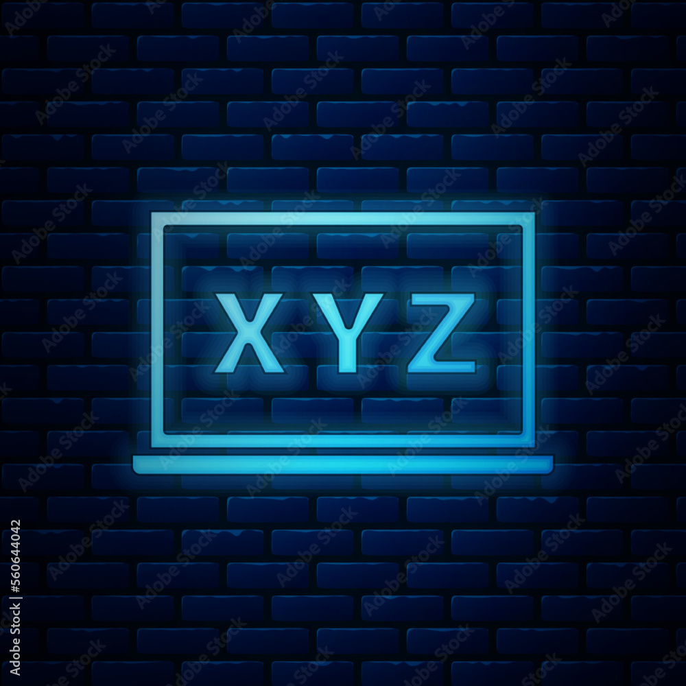 Glowing neon XYZ Coordinate system on chalkboard icon isolated on brick ...
