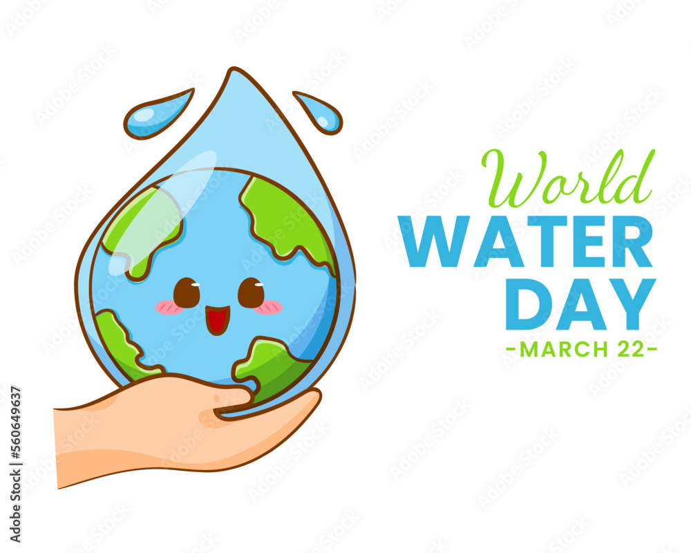 Cute Earth Cartoon Character World Water Day Concept Design Flat