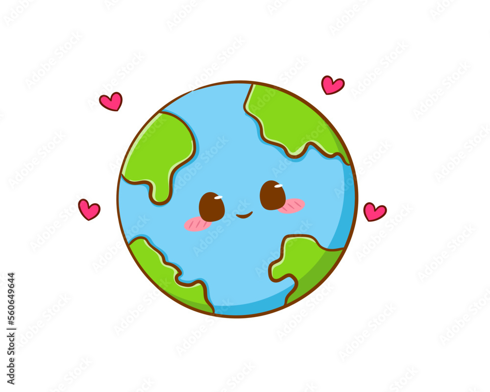 Cute adorable earth cartoon character. Hand drawn kawaii earth ...