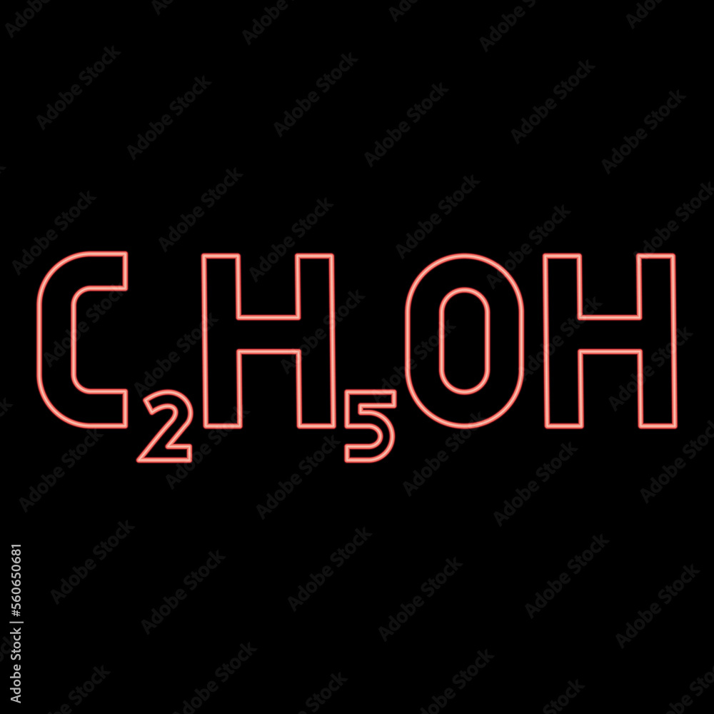 Neon chemical formula C2H5OH ethanol Ethyl alcohol red color vector ...