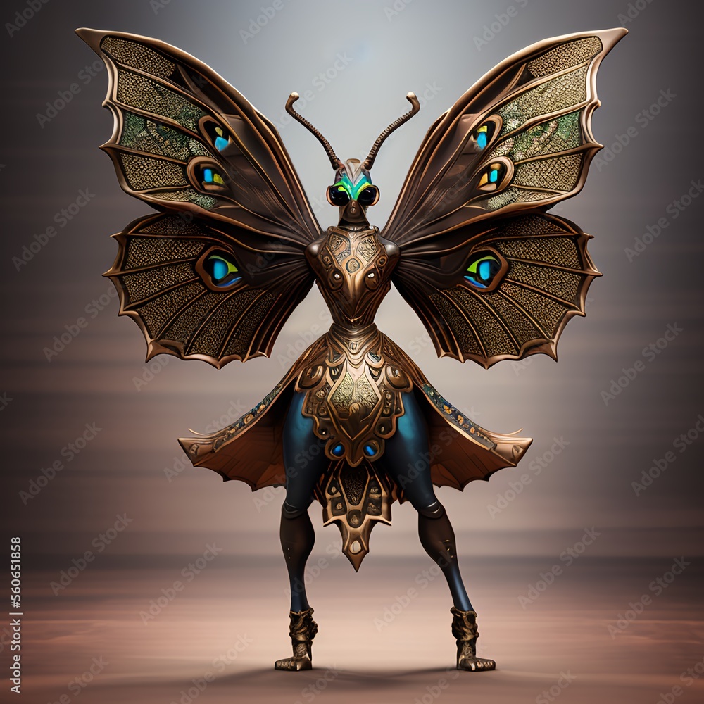 Bronze sculpture of Anthropomorphic Butterfly. Generative AI. Stock ...