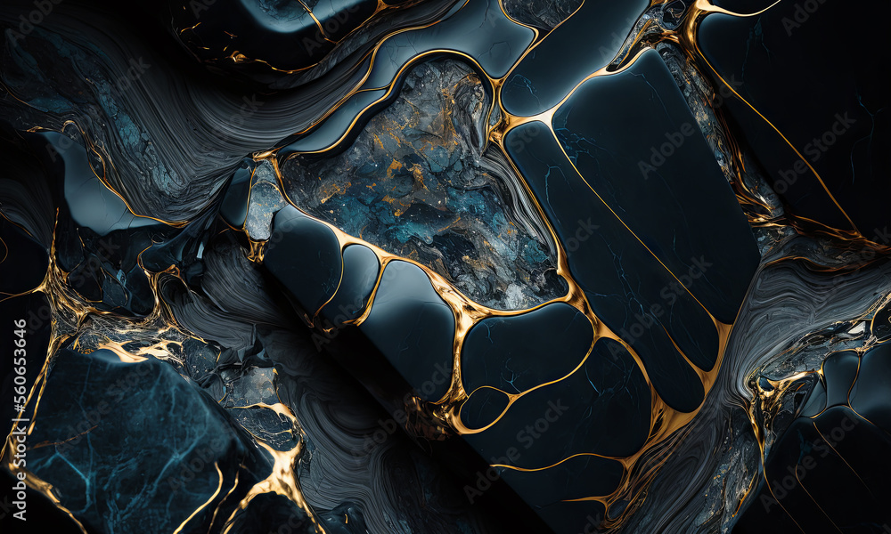 Abstract black blue marble stone texture nice golden veins details ...