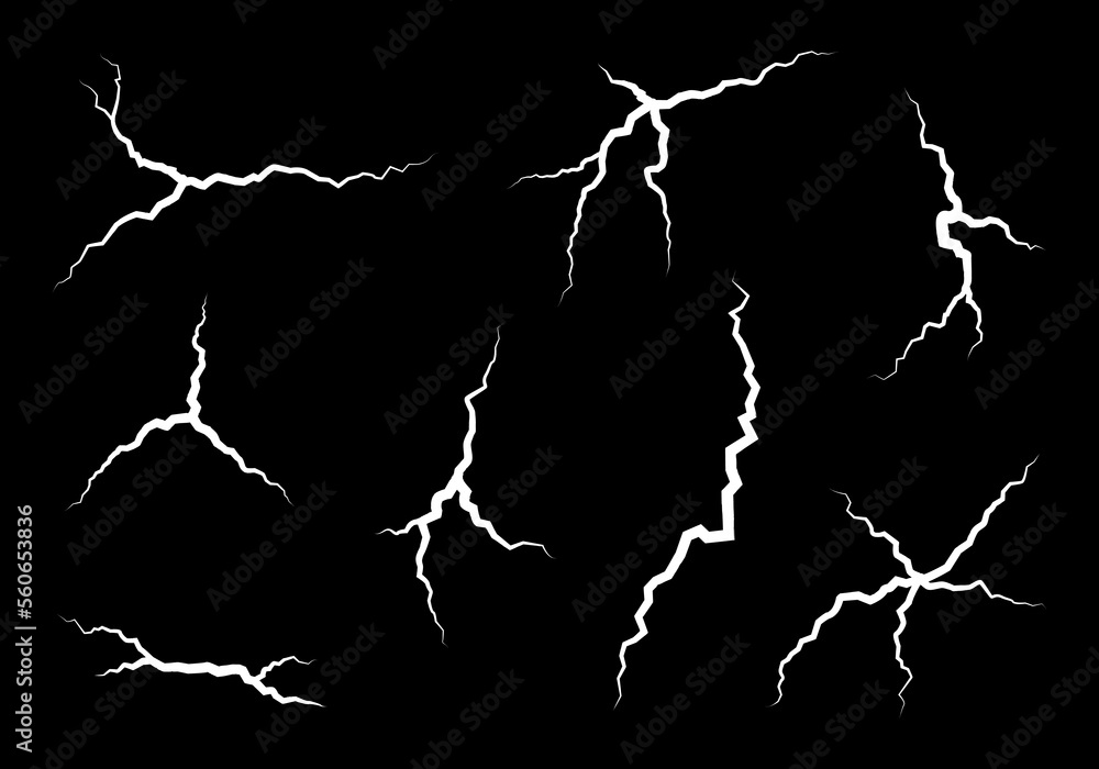 Crack effect set. Fissure texture. Wall, ground, glass, concrete cracks ...