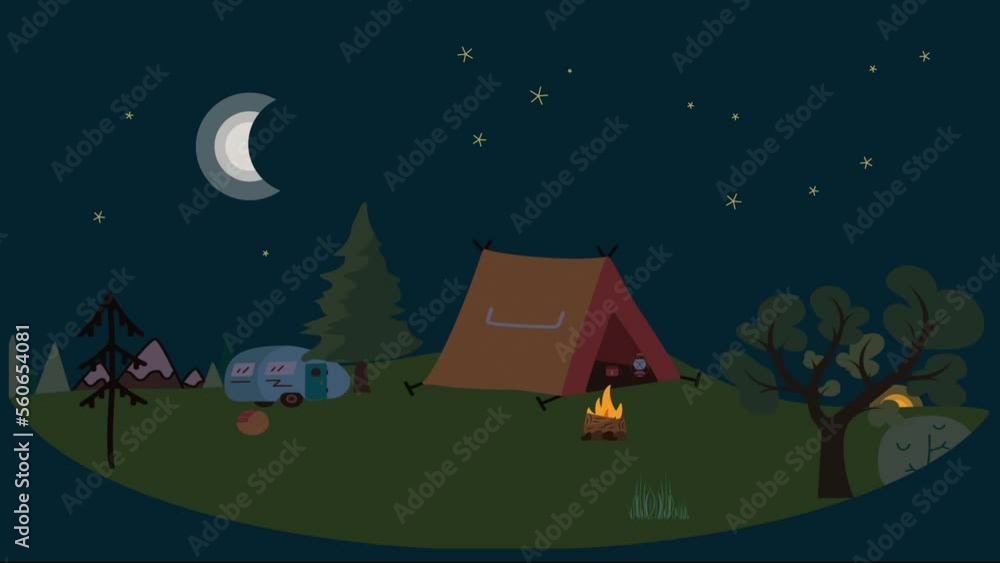 Day and night Animation. Cartoon. Camping. Seamless loop. Beautiful 3D ...