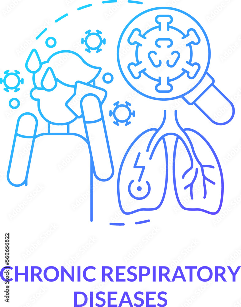 Chronic respiratory diseases blue gradient concept icon. Pulmonology ...