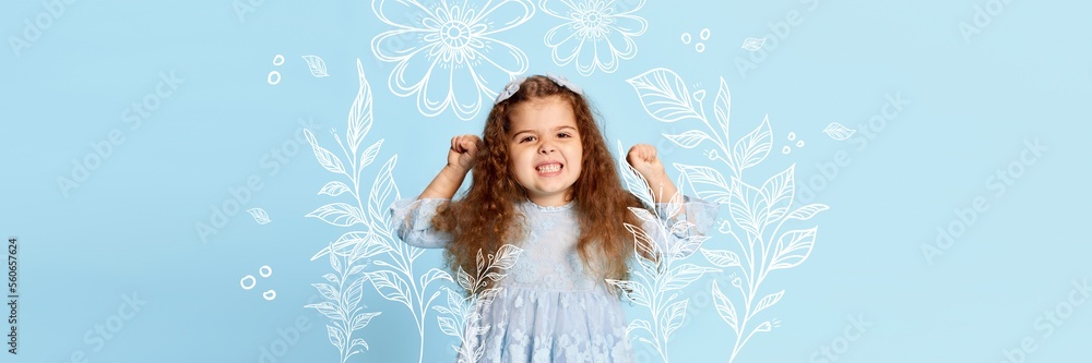 Happiness. Kid emotions. Smiling little girl, emotional kid posing over ...