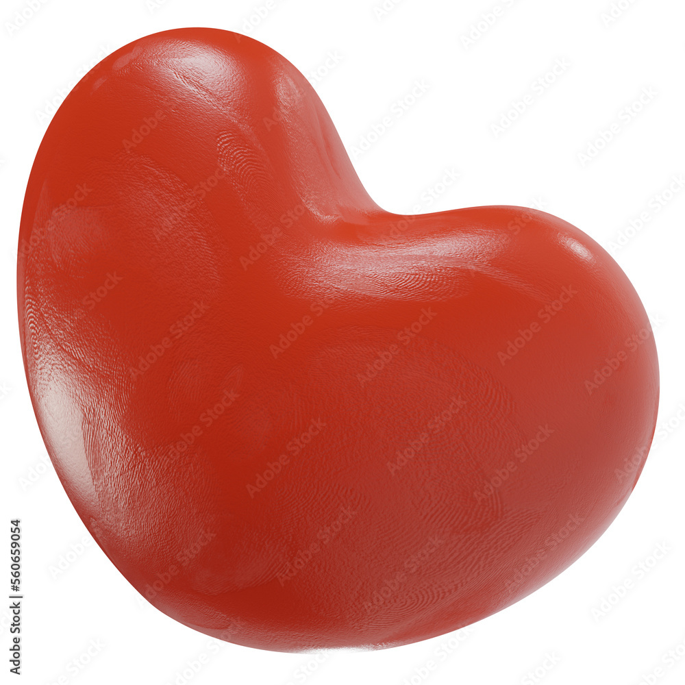 3d cartoon red heart shape in plasticine clay style. Bright vivid ...