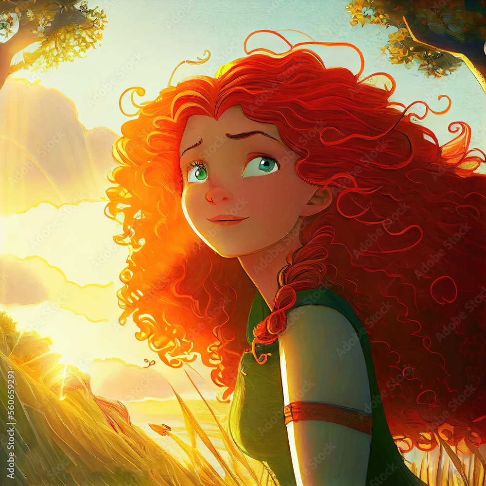 Cute fictional redhead cartoon girl with long red curly hair ...