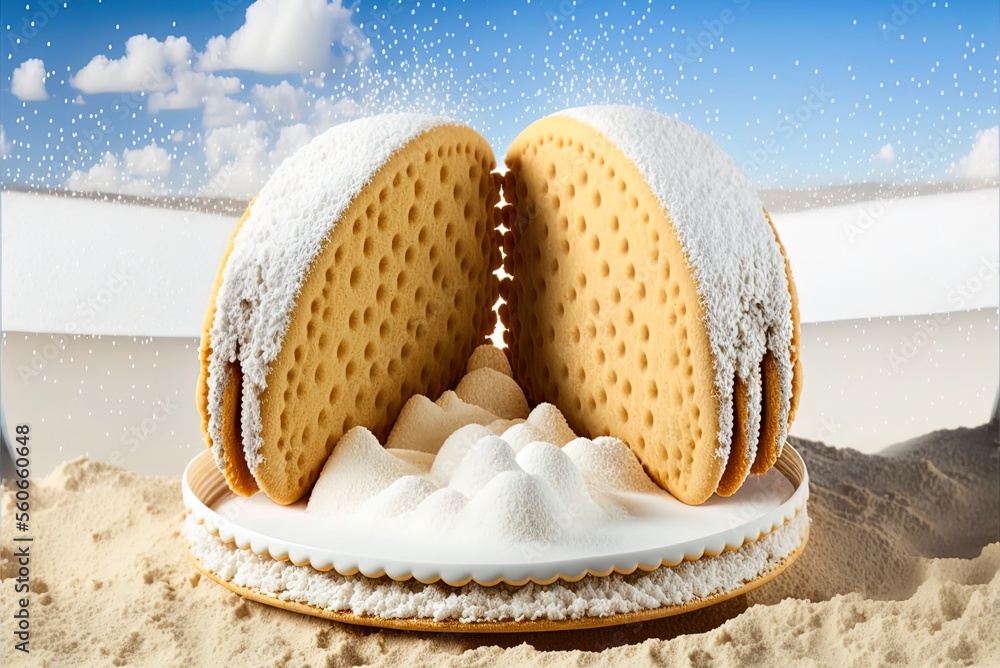 Perspective from the front picture of sugary sand crackers as a dessert ...