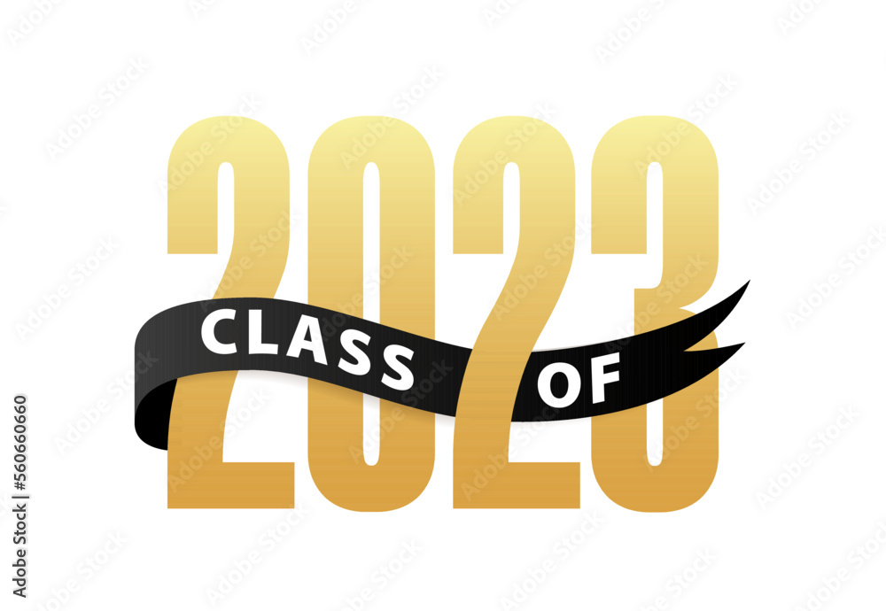 Class of 2023 Gold Lettering Graduation 3d logo with ribbon. Template ...