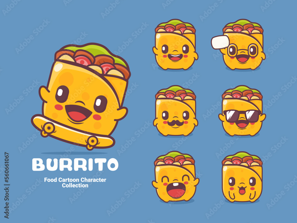 burrito cartoon character mexican food vector illustration Stock Vector ...