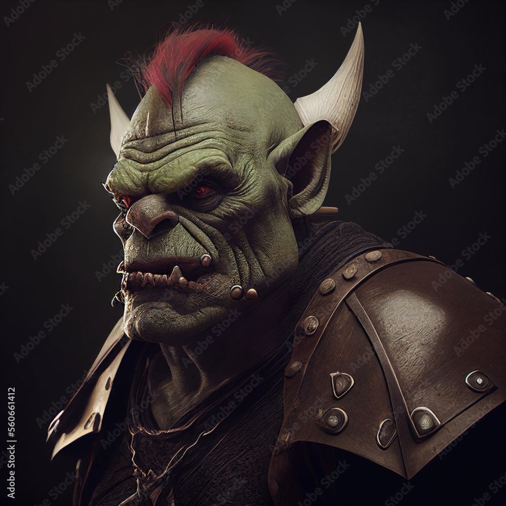 Green Orc Warlord Malevolent Enemy Red Mohawk DND Roleplaying Character ...