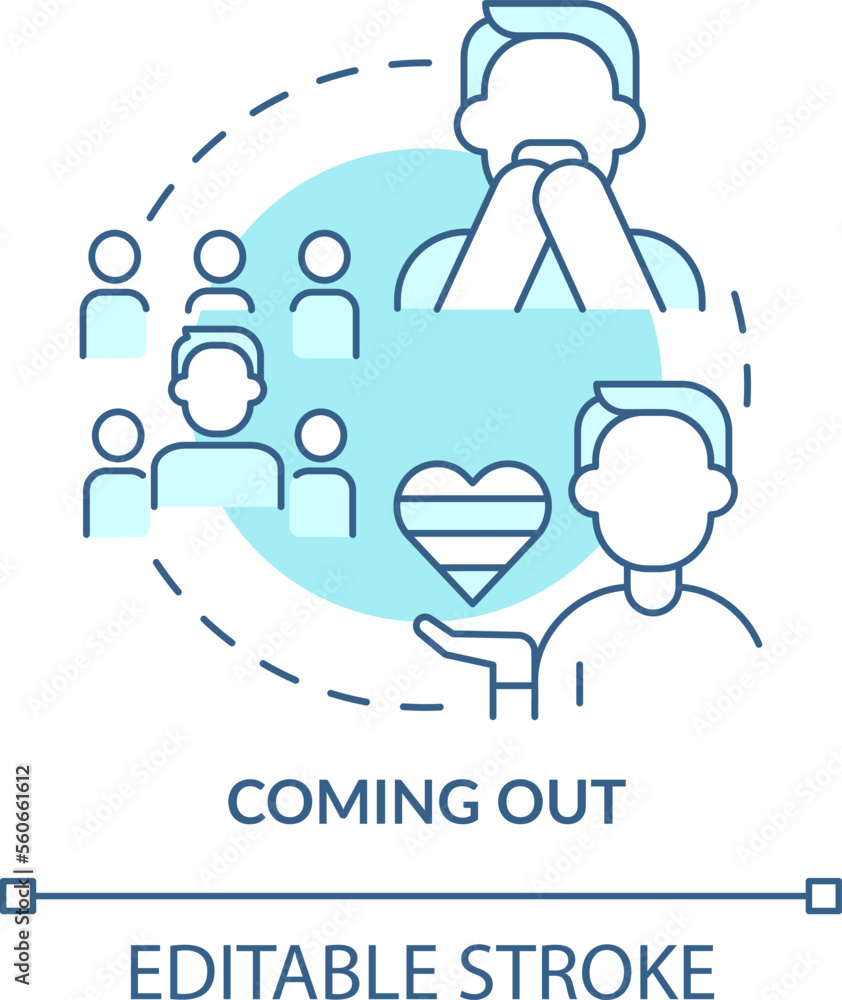 Coming out turquoise concept icon. LGBTQI mental health risk factor ...