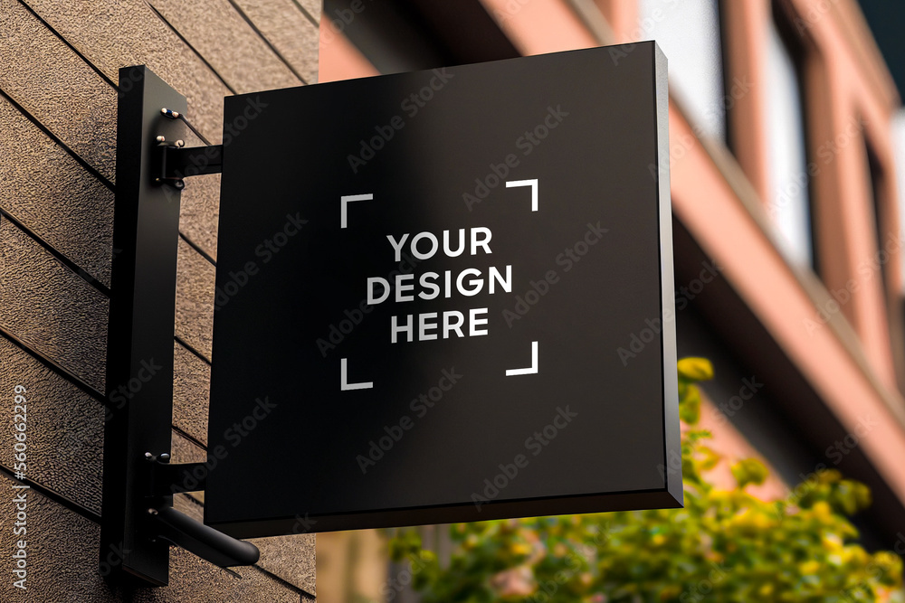 Black square signboard mockup in outside for logo design, brand ...