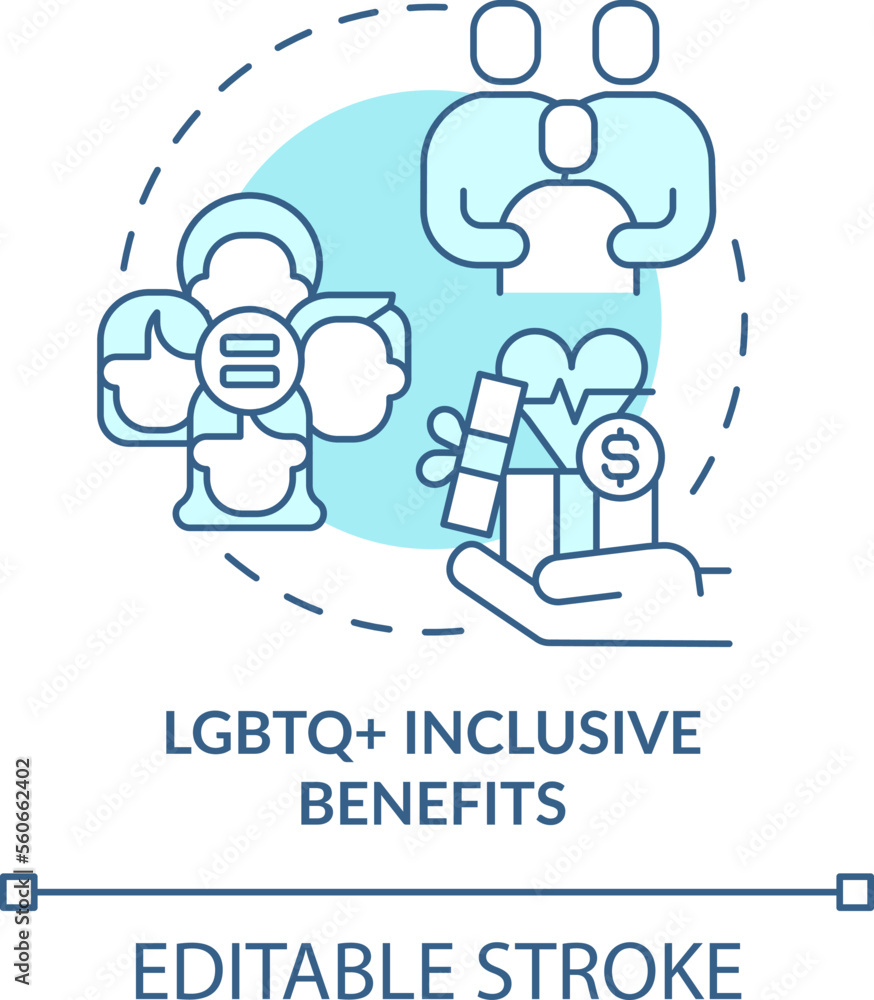 LGBTQ inclusive benefits turquoise concept icon. Corporate standards ...