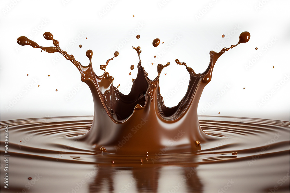 Close up pouring liquid chocolate crown splash in a liquid chocolate ...