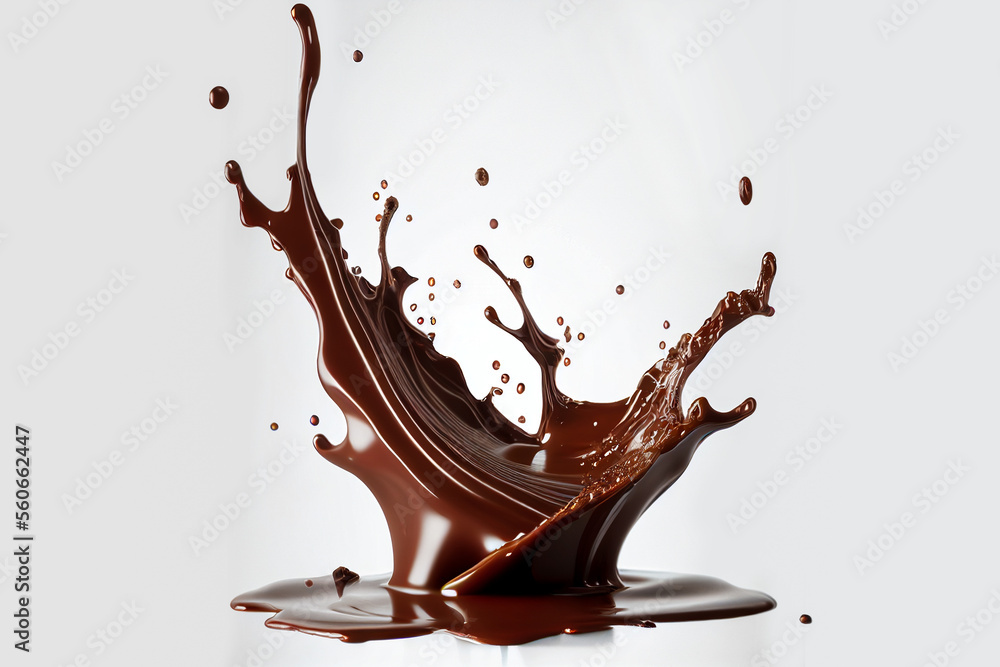 Close up pouring liquid chocolate crown splash in a liquid chocolate ...