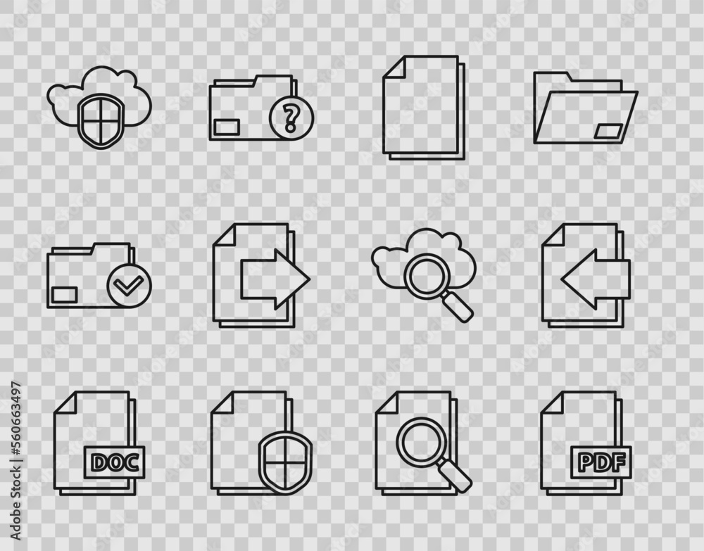 Set line DOC file document, PDF, Document, protection concept, Cloud ... Set line DOC file document, PDF, Document, protection concept, Cloud ...