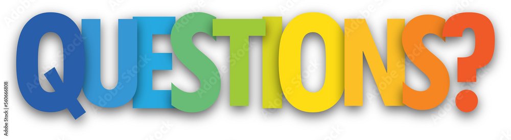 QUESTIONS? colorful typography banner on transparent background Stock ...