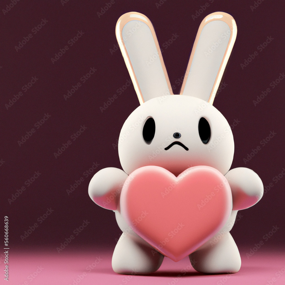 Sad little bunny rabbit with broken heart illustration, Generative Ai ...