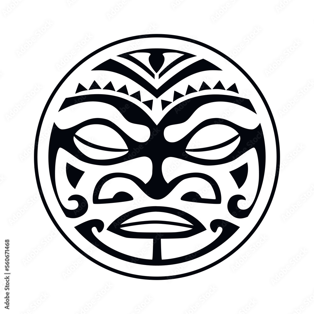 Tattoo design. Polynesian style mask. Isolated round tattoo vector ...