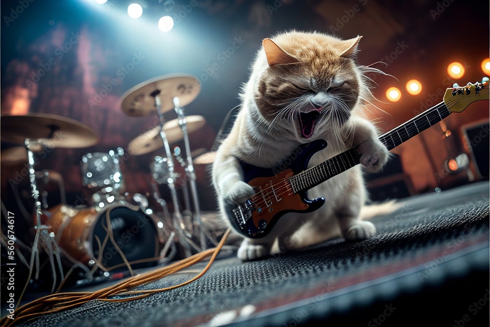 Cats as rock stars playing guitar at concert created with generative AI ...
