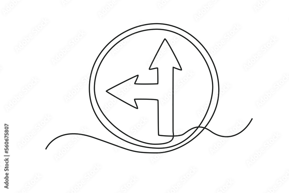 Single one line drawing road way arrow icon. Traffic signs Concept ...