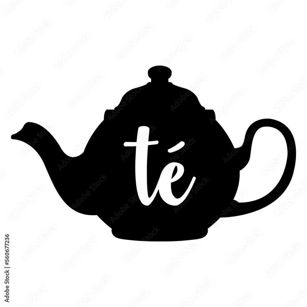 Logo aislado con silueta de tetera con palabra té en español en texto ...