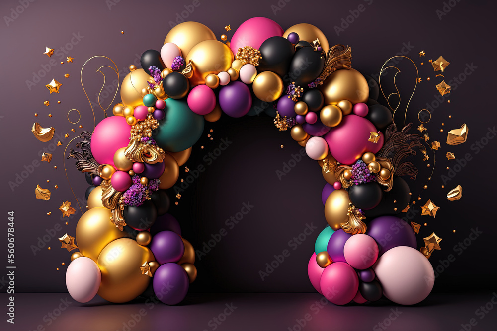 Colorful balloons arch, for the birthday celebration Stock Illustration ...