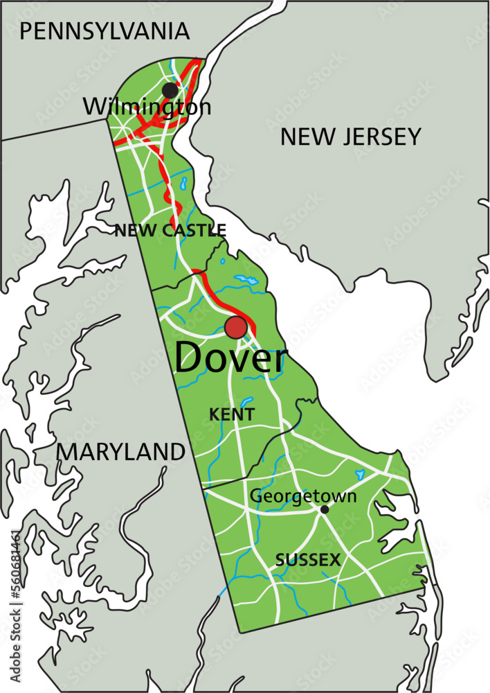 High detailed Delaware physical map with labeling. Stock Vector | Adobe ...