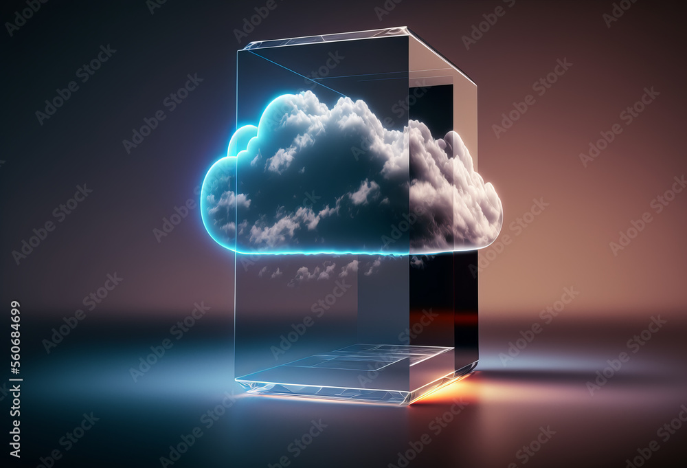 Cloud computing - Modern & abstract cloud inside a glass cube ...