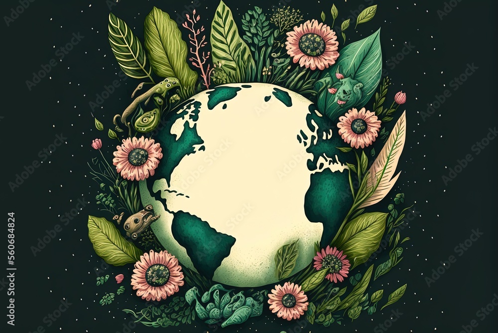 Earth Day artwork showing how to rescue the world. Generative AI Stock ...