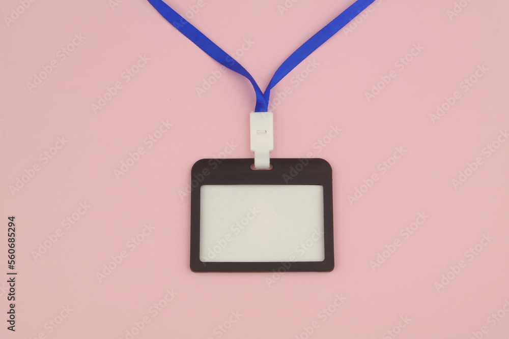 Blank black badge with copy space for text on pink background. Stock ...