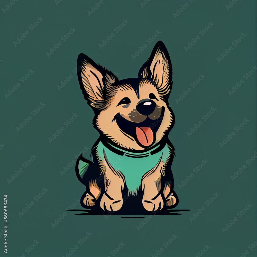 Cute happy chibi german shepherd looking like draw, generative ai Stock ...