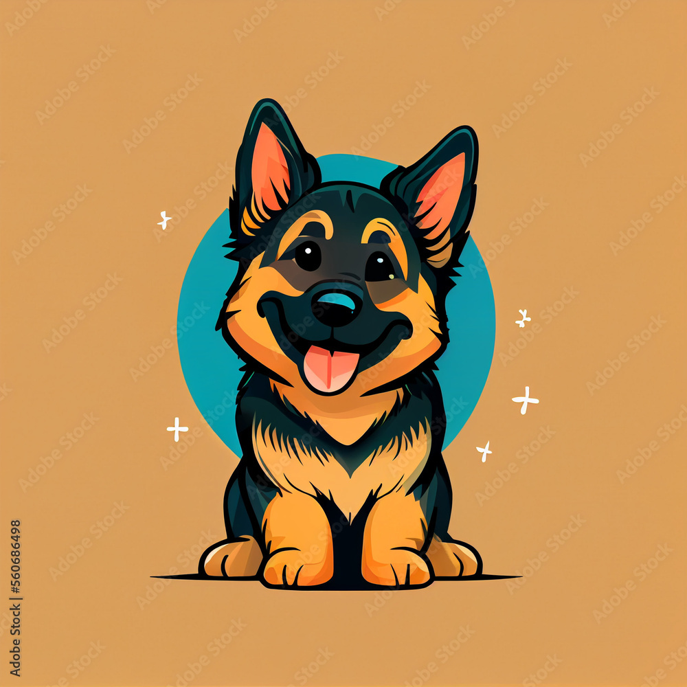 Cute happy chibi german shepherd looking like draw, generative ai Stock ...