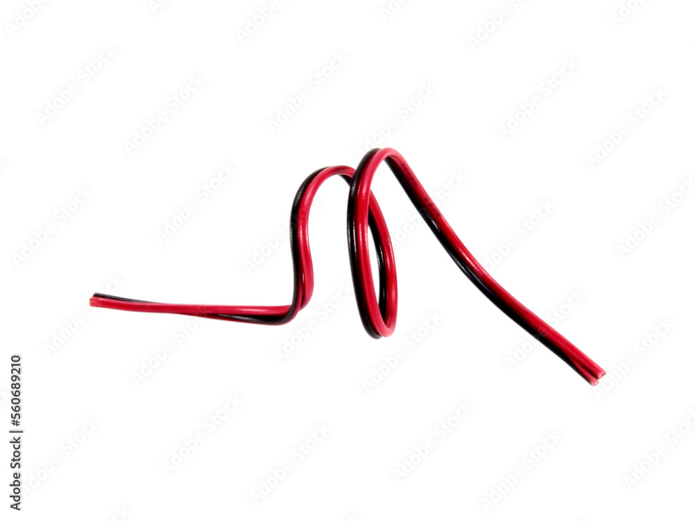 Black and red wire cable of usb and adapter isolated on white ...