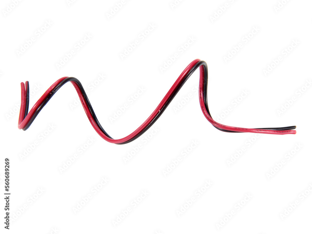 Black and red wire cable of usb and adapter isolated on white ...