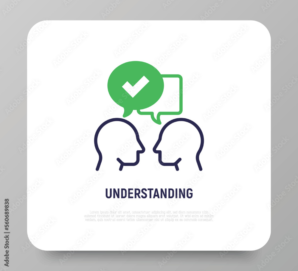Communication and understanding each other thin line icon: two ...