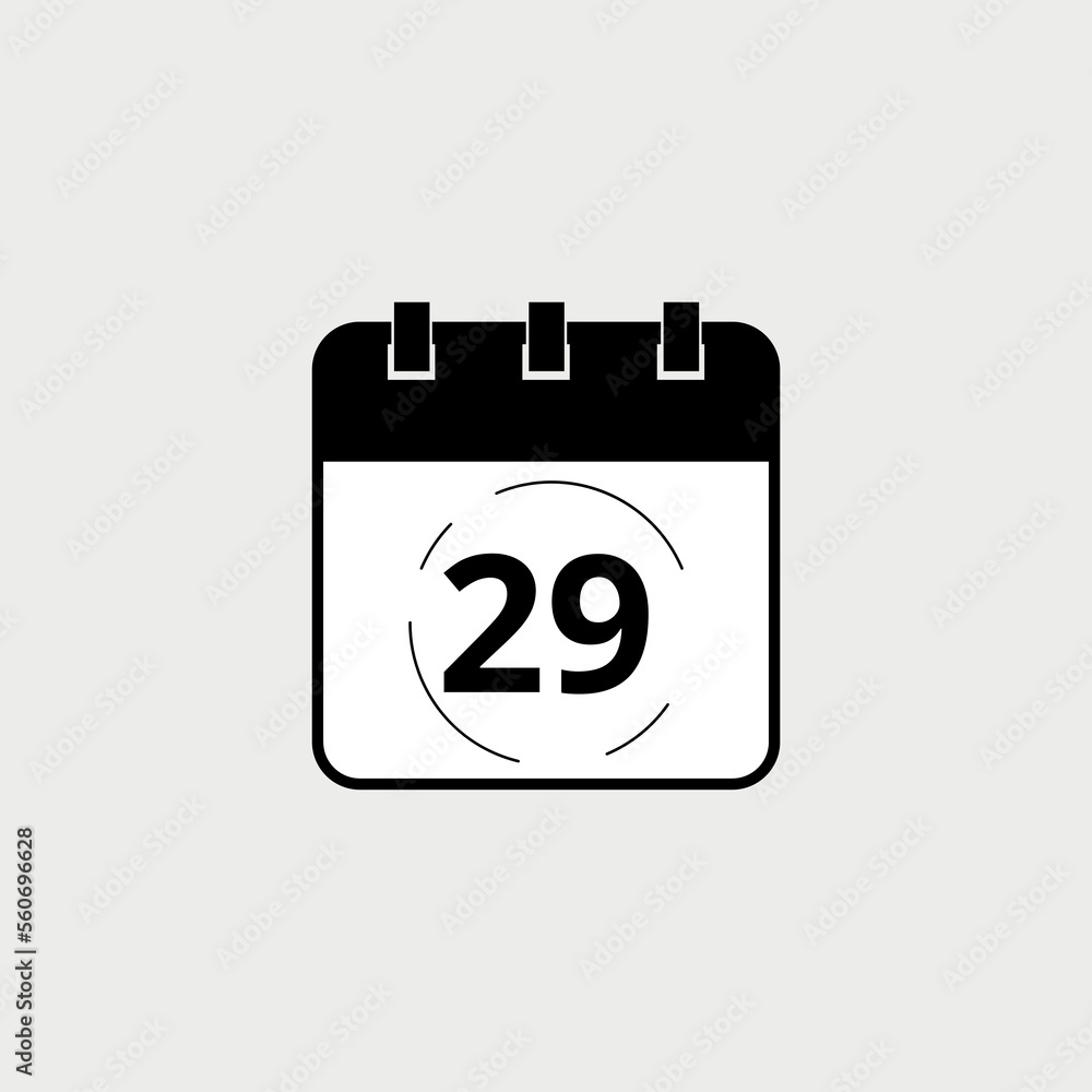 Vector illustration of black calendar icon marking day 29. Stock Vector ...