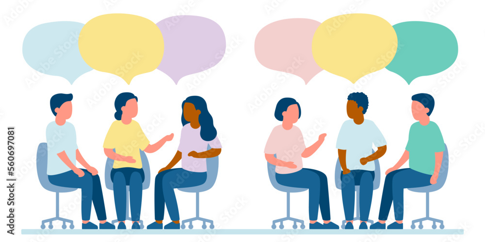 Meet of team of people for talk, dialog, communication, discussion ...