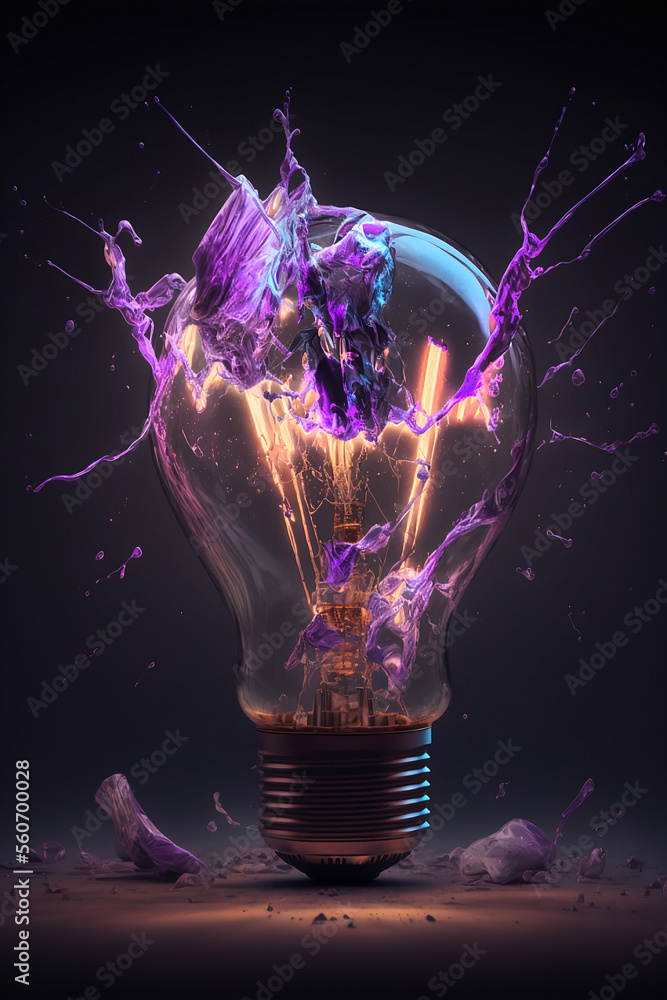 Lightbulb eureka moment with Impactful and inspiring artistic colourful ...