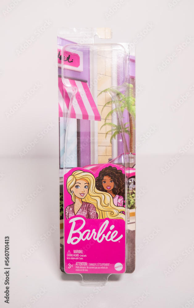 Kent, uk, 01.01.2023, An empty Barbie Glam Toy doll package isolated on ...